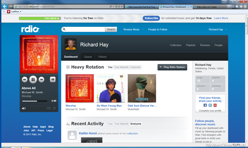 Rdio Announces Free On—Demand Music Streaming | WindowsObserver.com