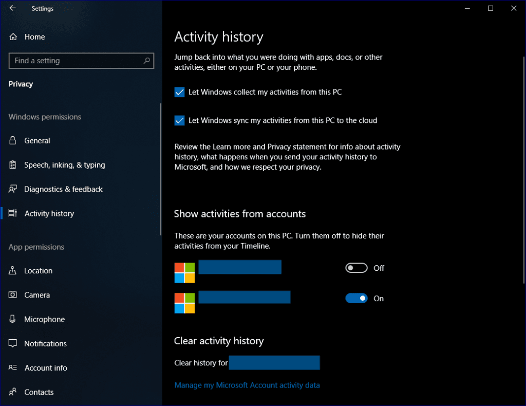 privacyactivityhistorytimeline | WindowsObserver.com