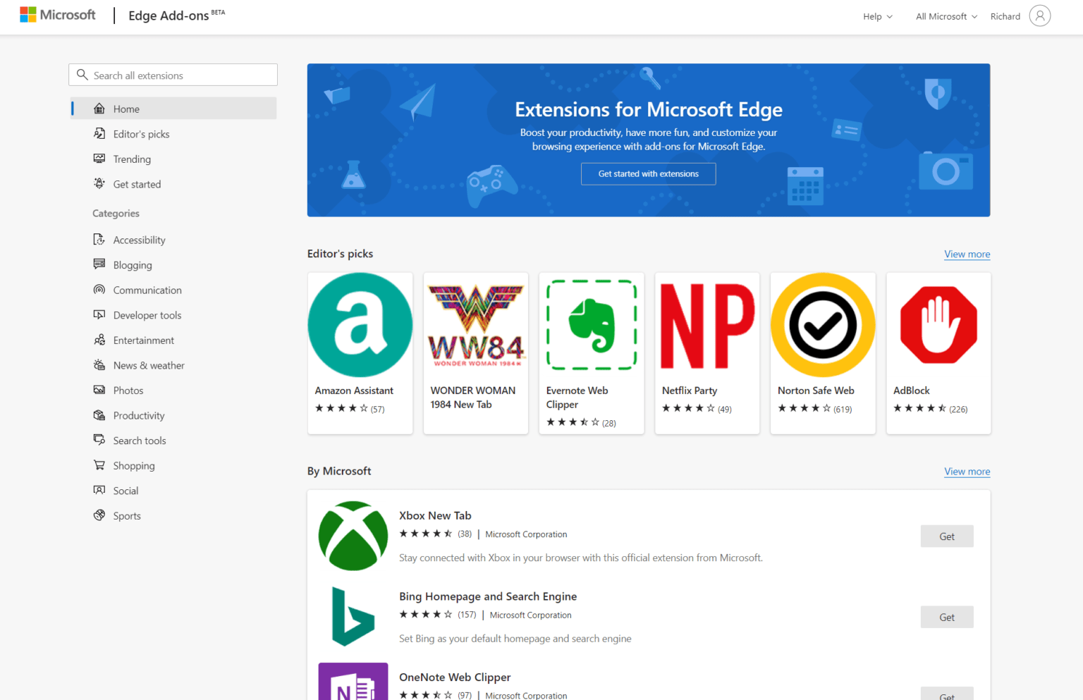 Hands On: Microsoft Edge Add-ons Site | WindowsObserver.com