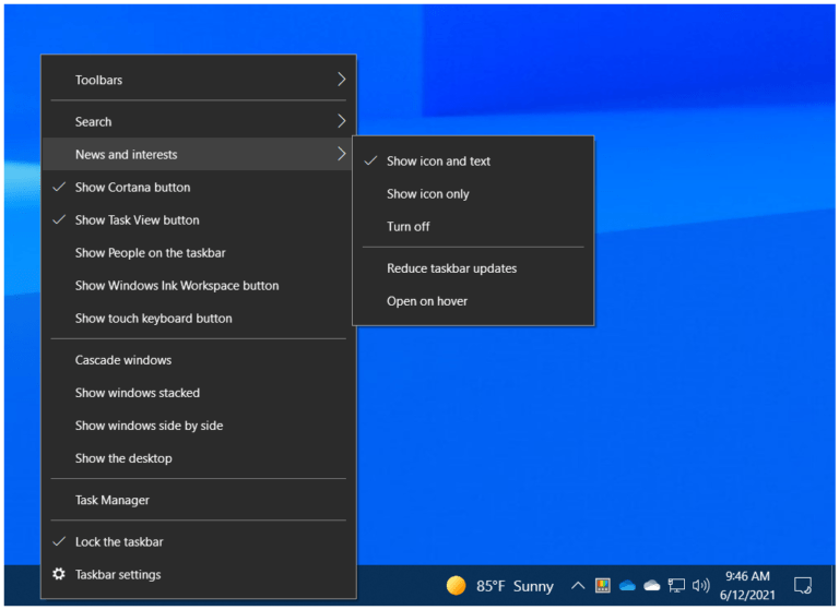 Turn Off News & Interests Feature on the Windows 10 Taskbar ...